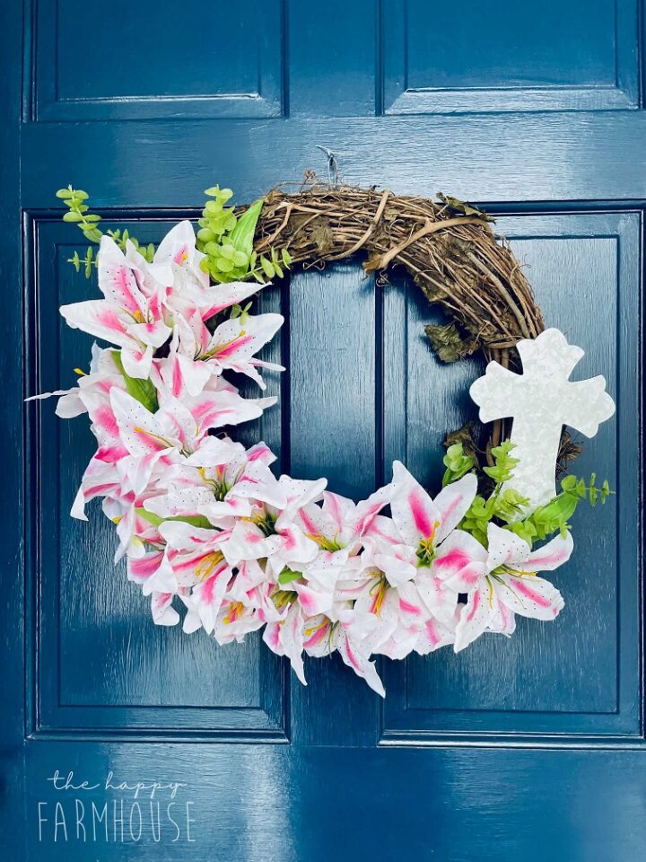 Dollar Tree Easter Lily Wreath - The Happy Farmhouse